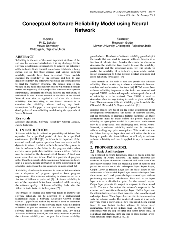 Pdf Conceptual Software Reliability Model Using Neural Network Meenu Meenu