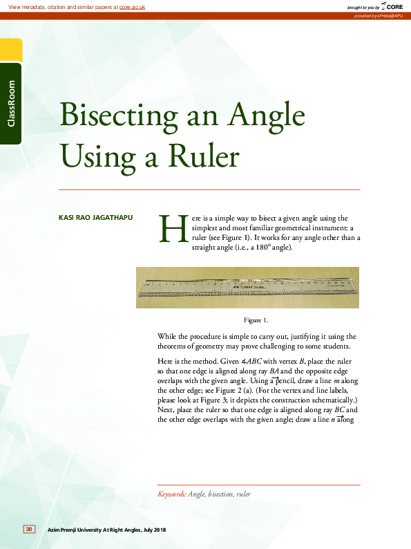 (PDF) Bisecting an angle using a ruler | Kasi Rao Jagathapu - Academia.edu