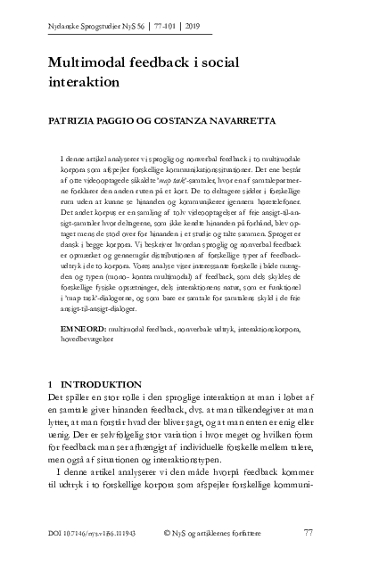 (PDF) Multimodal feedback i social interaktion