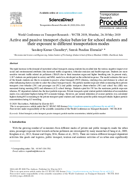 (PDF) Active and passive transport choice behavior for school students ...