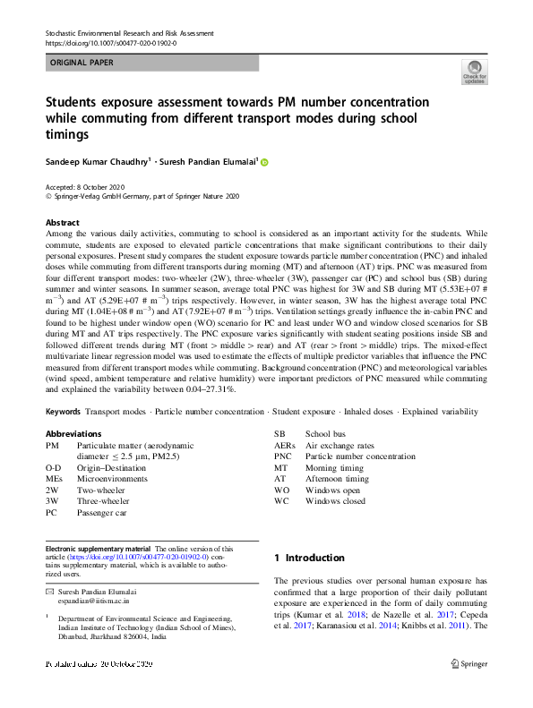 (PDF) Students exposure assessment towards PM number concentration while commuting from ...
