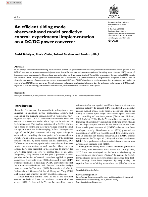 Pdf An Efficient Sliding Mode Observer Based Model Predictive Control