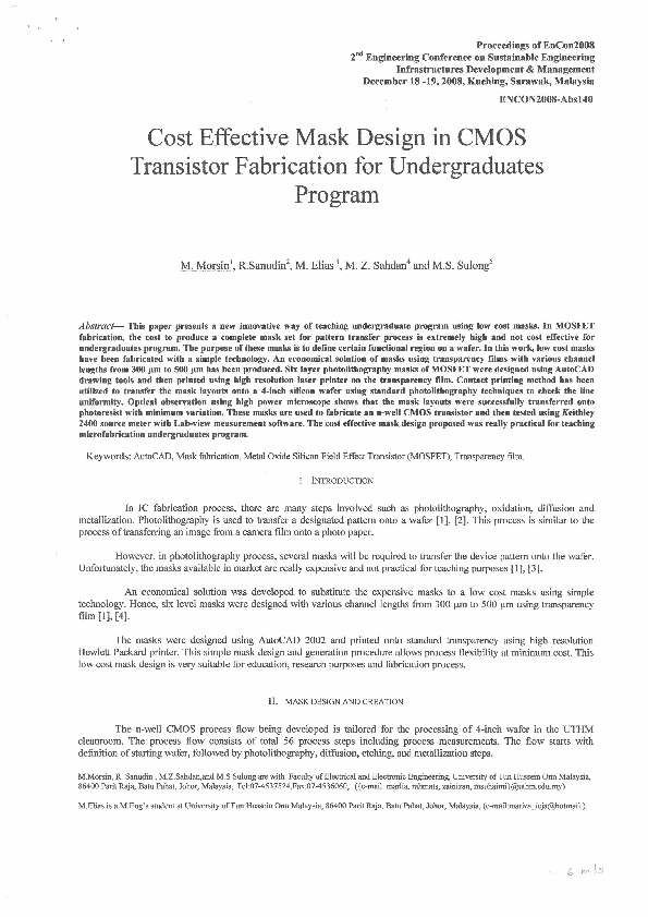(PDF) Cost effective mask design in CMOS transistor fabrication for ...