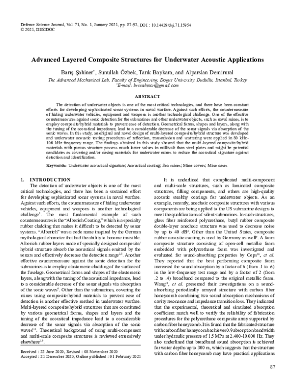 (PDF) Advanced Layered Composite Structures for Underwater Acoustic Applications | Tarik Baykara ...