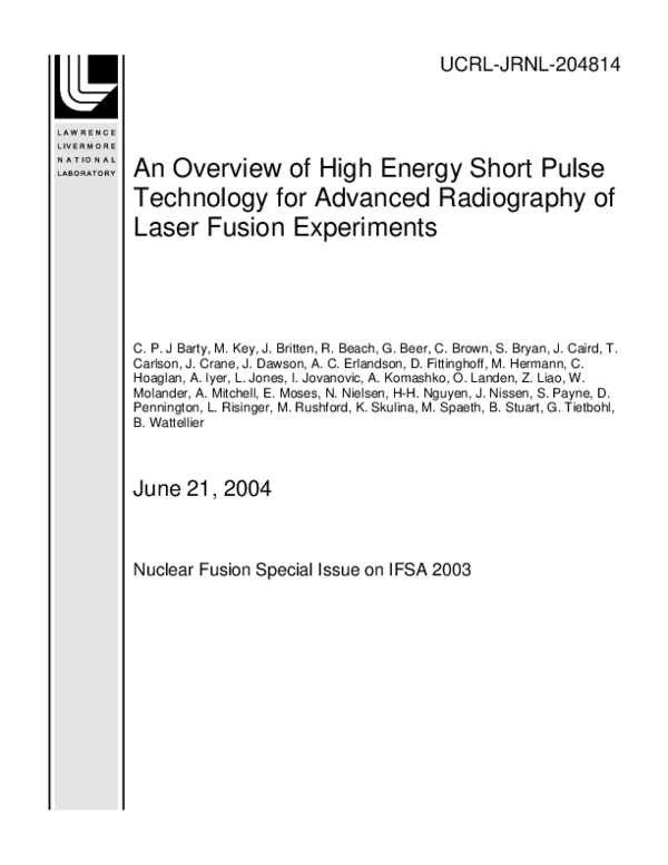 (PDF) An overview of LLNL high-energy short-pulse technology for ...