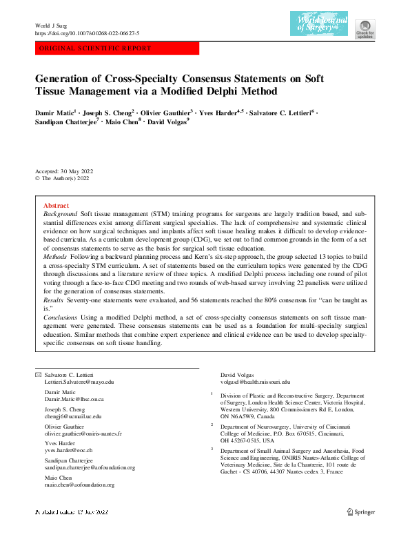 (PDF) Generation of Cross-Specialty Consensus Statements on Soft Tissue Management via a ...