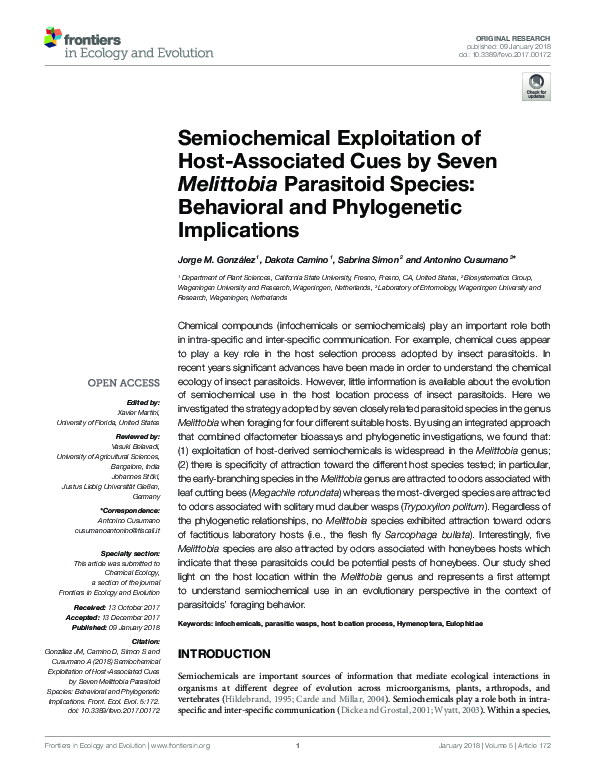 (PDF) Semiochemical Exploitation of Host-Associated Cues by Seven ...