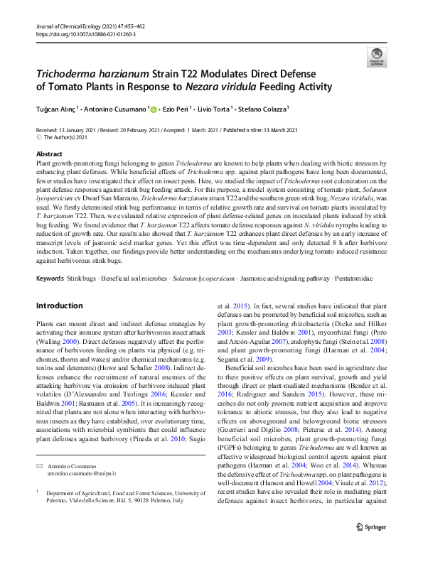 (PDF) Trichoderma harzianum Strain T22 Modulates Direct Defense of ...