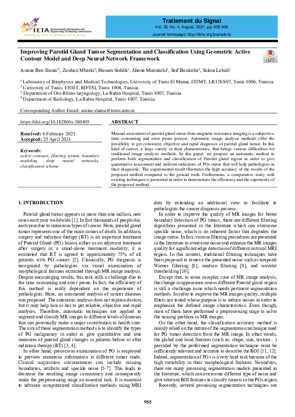 Pdf Improving Parotid Gland Tumor Segmentation And Classification Using Geometric Active