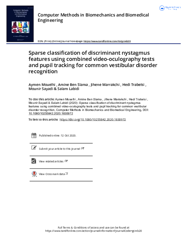 (PDF) Sparse classification of discriminant nystagmus features using combined video-oculography ...