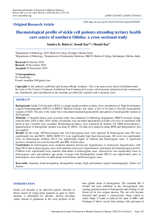 (PDF) Haematological profile of sickle cell patients attending tertiary ...