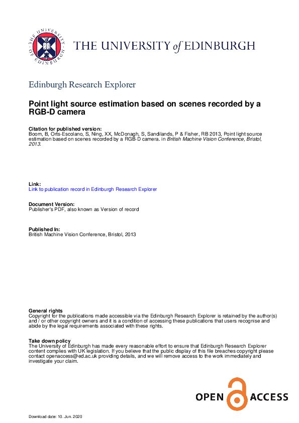 (PDF) Point Light Source Estimation based on Scenes Recorded by a RGB-D camera