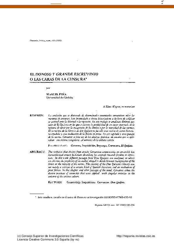 (PDF) El «donoso y grande escrutinio» o las caras de la censura