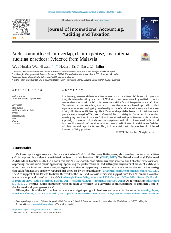 (PDF) Audit committee chair overlap, chair expertise, and internal ...