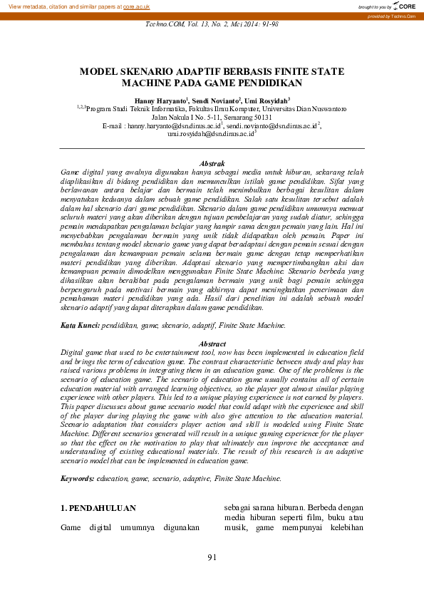 (PDF) Model Skenario Adaptif Berbasis Finite State Machine Pada Game Pendidikan