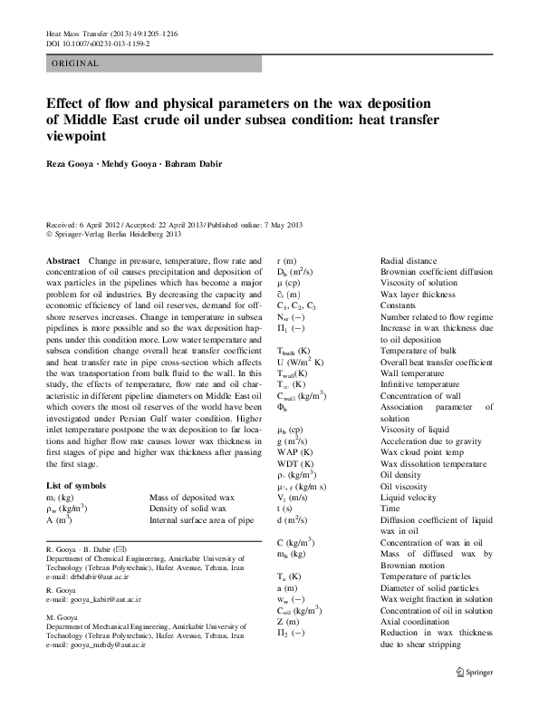 (PDF) Effect of flow and physical parameters on the wax deposition of ...