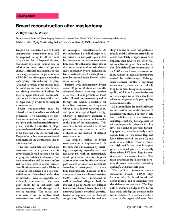 (PDF) Breast reconstruction after mastectomy | Sherif Wilson - Academia.edu