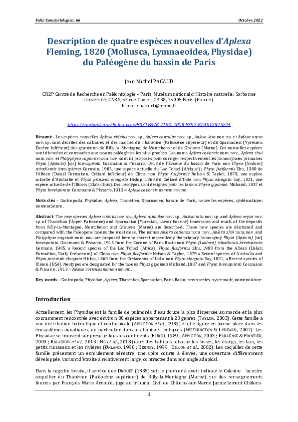 (PDF) Description de quatre espèces nouvelles d’Aplexa Fleming, 1820 ...