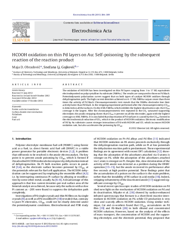 (PDF) HCOOH oxidation on thin Pd layers on Au: Self-poisoning by the ...