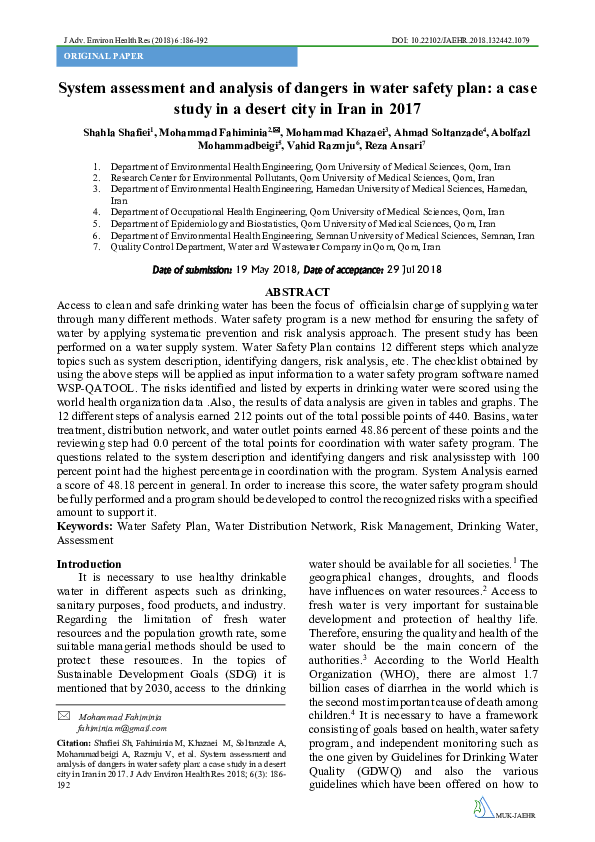 (PDF) System assessment and analysis of dangers in water safety plan: a ...