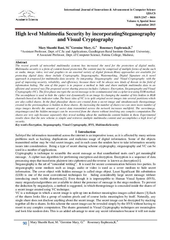 (PDF) High level Multimedia Security by incorporatingSteganography and Visual Cryptography ...