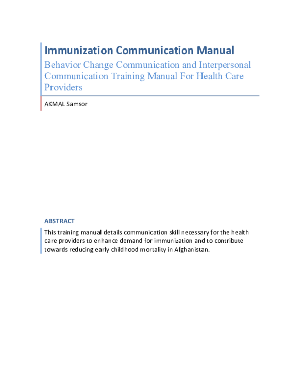 (PDF) Immunization Communication Training Manual | Akmal Samsor ...