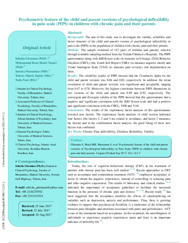 (PDF) Psychometric feature of the child and parent versions of ...