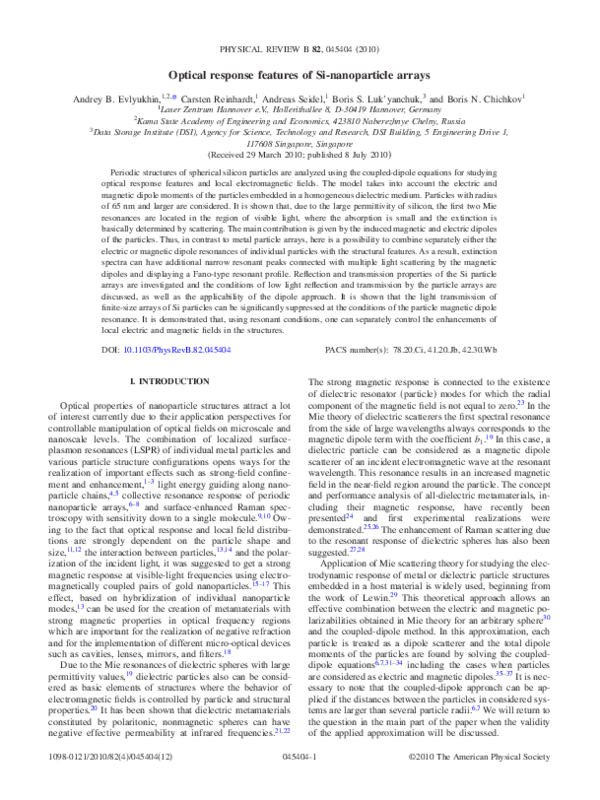 (PDF) Optical response features of Si-nanoparticle arrays