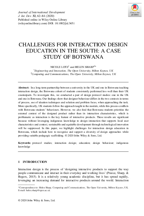 (PDF) Challenges for Interaction Design Education in the South: A Case Study of Botswana