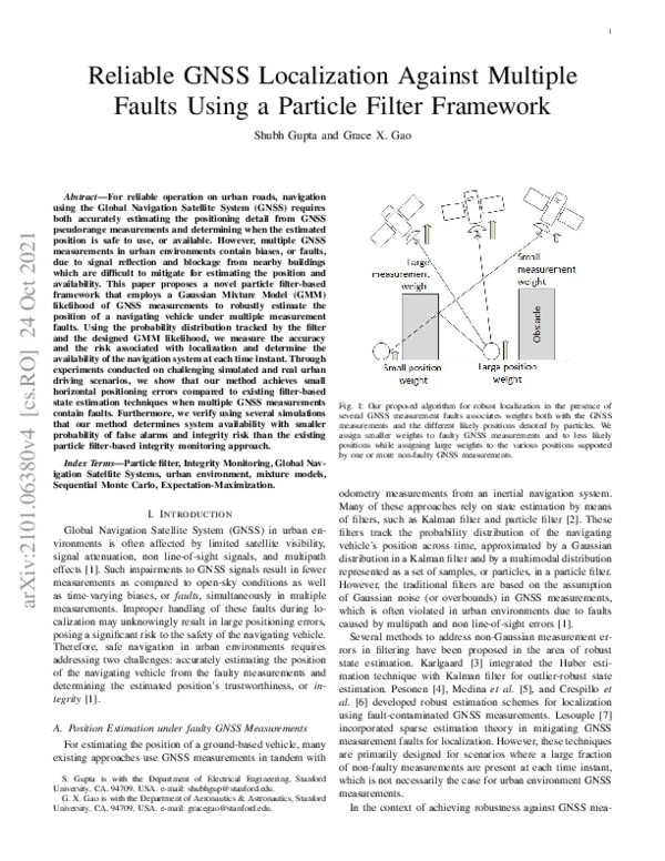 (PDF) Reliable GNSS Localization Against Multiple Faults Using a Particle Filter Framework