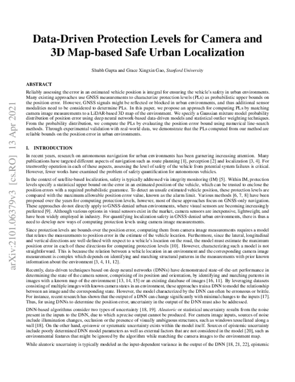 (PDF) Data‐driven protection levels for camera and 3D map‐based safe urban localization