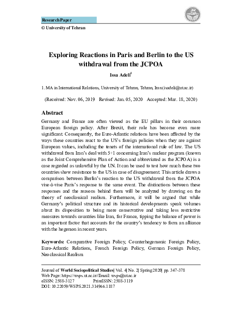 (PDF) Exploring Reactions in Paris and Berlin to the US withdrawal from ...