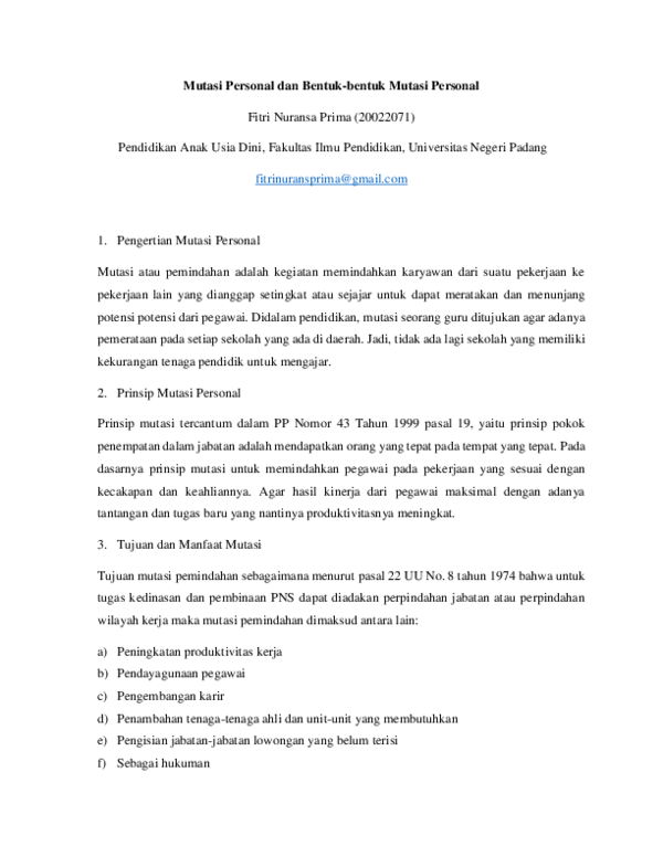(PDF) Mutasi Personal dan Bentuk-bentuk Mutasi Personal
