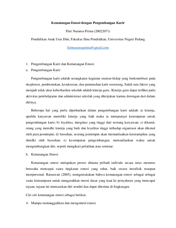 (PDF) Kematangan Emosi dengan Pengembangan Karir