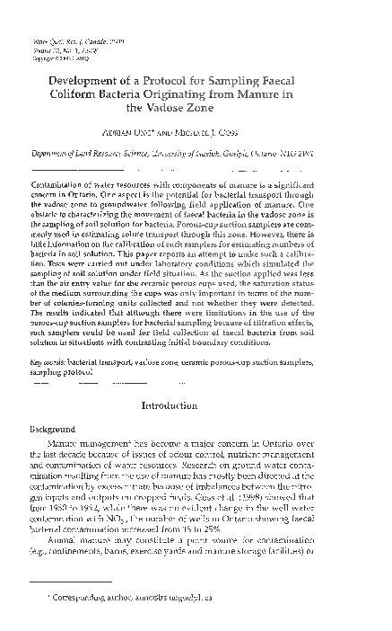 (PDF) Development of a Protocol for Sampling Faecal Coliform Bacteria ...