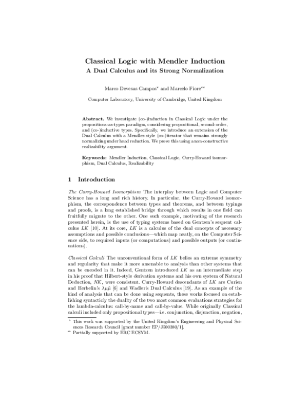 (PDF) Classical Logic with Mendler Induction | Marcelo P Fiore - Academia.edu