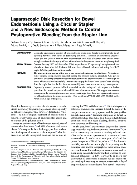 (PDF) Laparoscopic Disk Resection for Bowel Endometriosis Using a ...