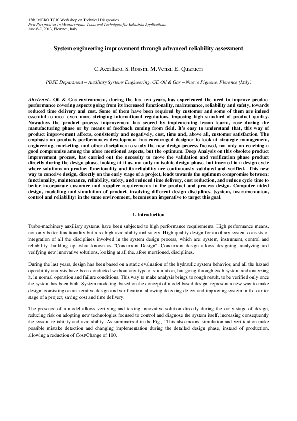 (PDF) System engineering improvement through advanced reliability assessment