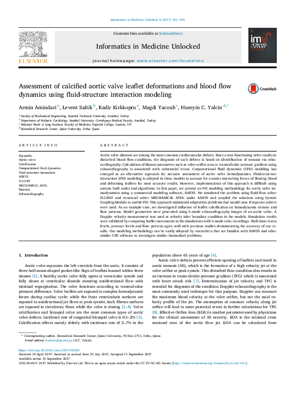(PDF) Assessment of calcified aortic valve leaflet deformations and blood flow dynamics using ...