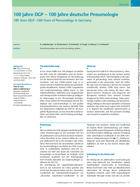 (PDF) 100 Jahre DGP – 100 Jahre deutsche Pneumologie