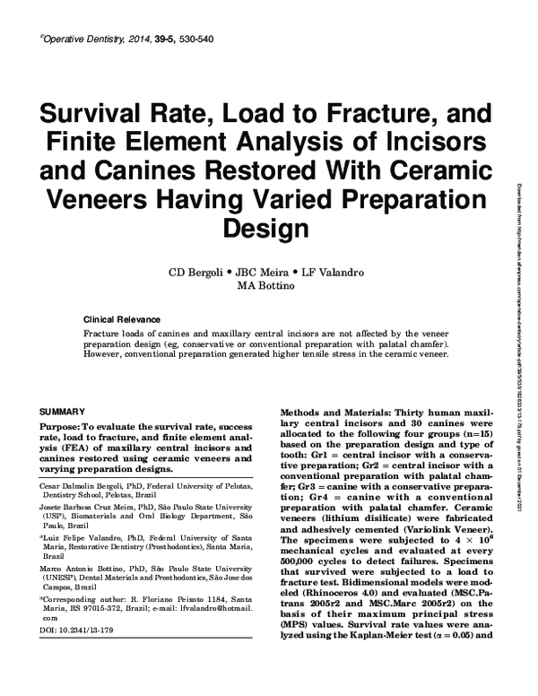 (PDF) Survival Rate, Load to Fracture, and Finite Element Analysis of Incisors and Canines ...