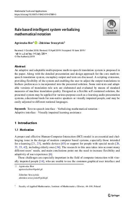 (PDF) Rule based intelligent system verbalizing mathematical notation