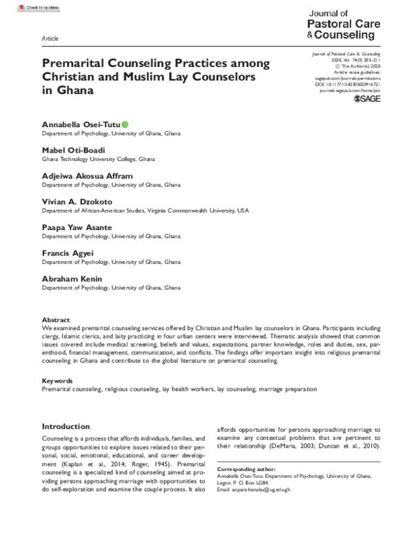 (PDF) Premarital Counseling Practices among Christian and Muslim Lay ...