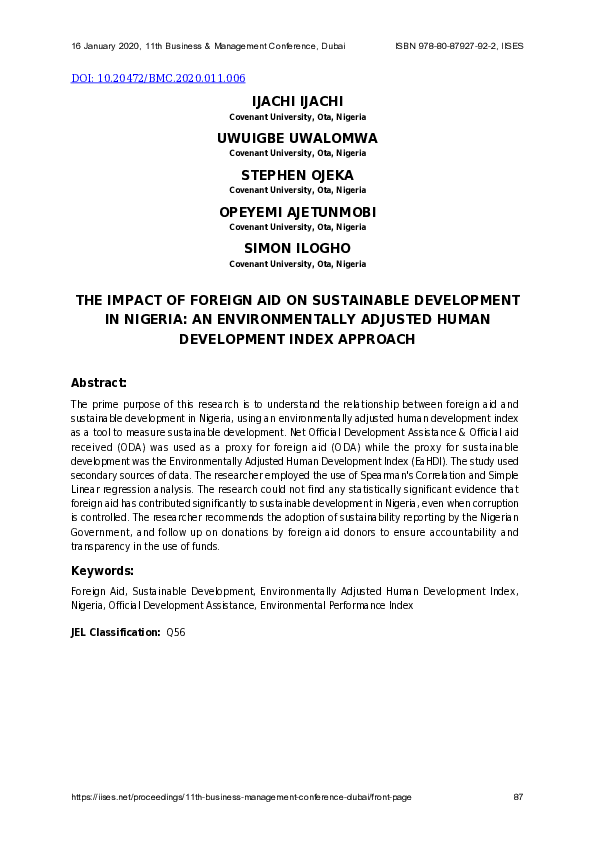 (PDF) The Impact of Foreign Aid on Sustainable Development in Nigeria ...