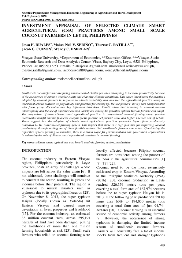 (PDF) Investment appraisal of selected climate smart agricultural (CSA ...