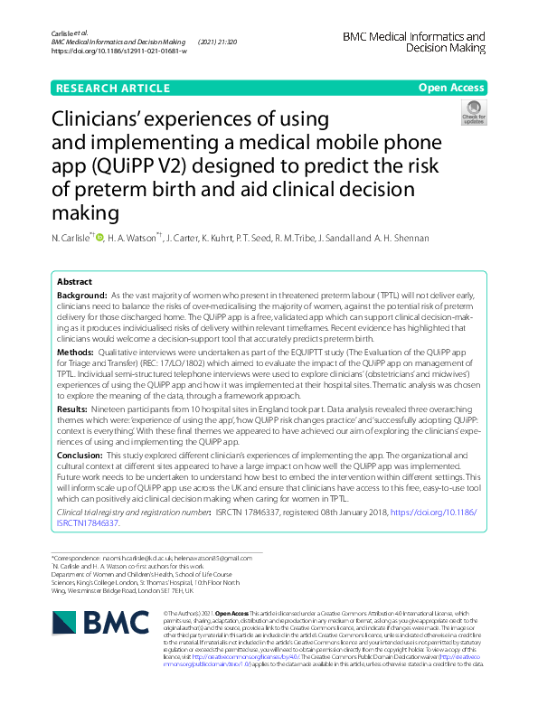 (PDF) Clinicians’ experiences of using and implementing a medical ...
