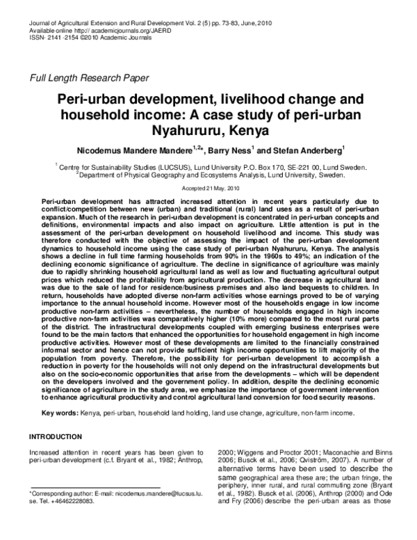 (PDF) Peri-urban development, livelihood change and household income: A ...