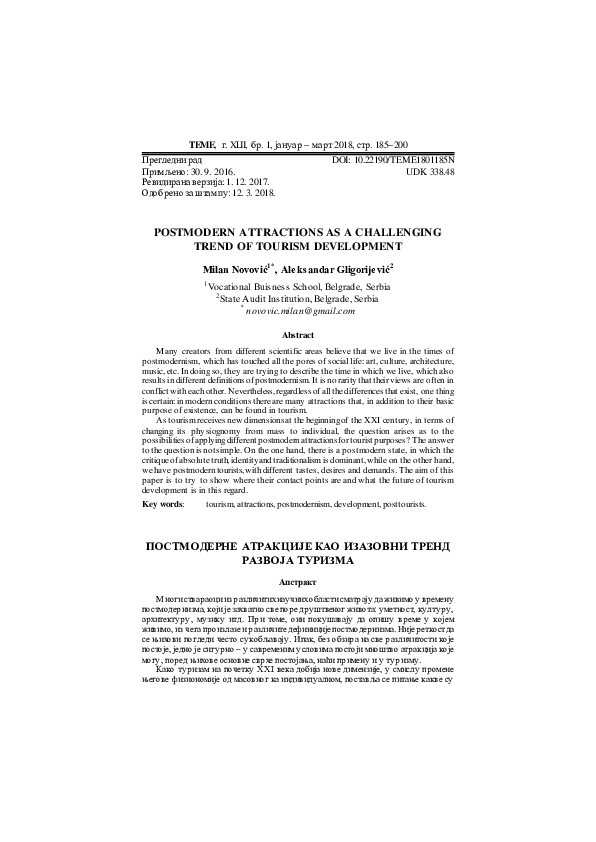 (PDF) Postmodern Attractions as a Challenging Trend of Tourism Development
