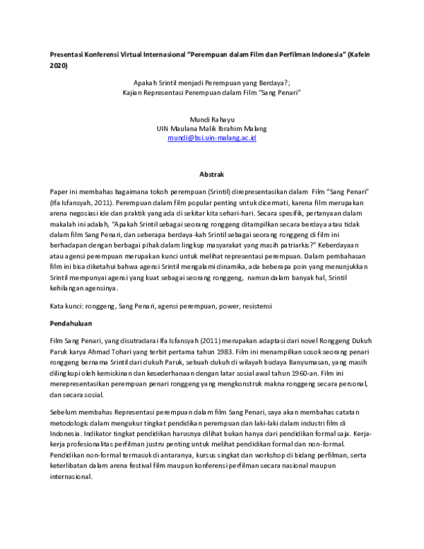 (PDF) Apakah Srintil menjadi perempuan yang berdaya?: kajian ...