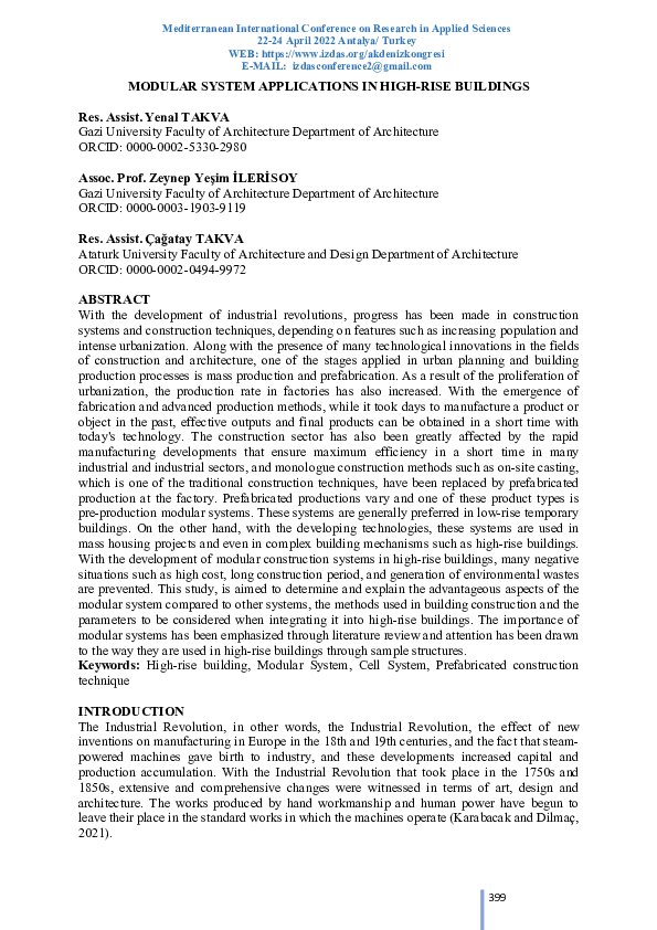 (PDF) MODULAR SYSTEM APPLICATIONS IN HIGH-RISE BUILDINGS